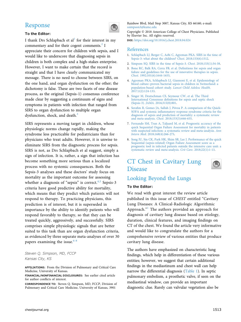 CT Chest in Cavitary Lung Disease Chest | PDF | Sepsis | Lymphatic System