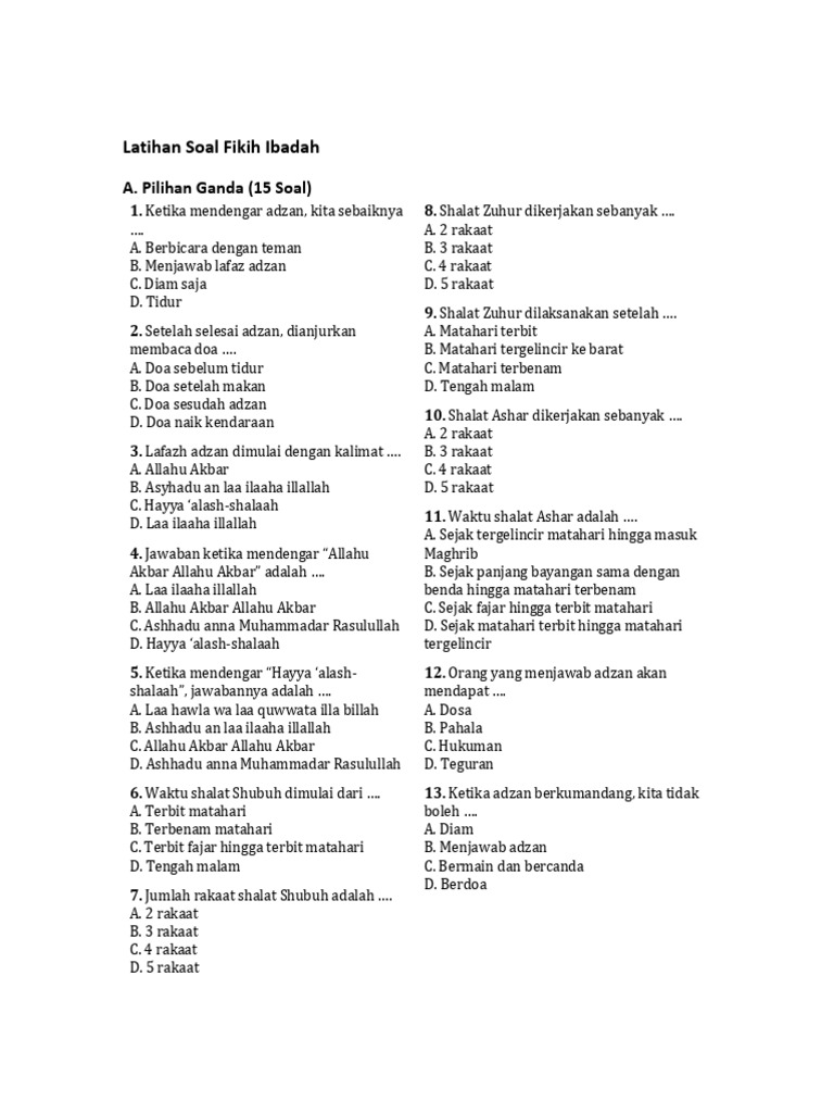 Latihan Soal Fikih Ibadah | PDF