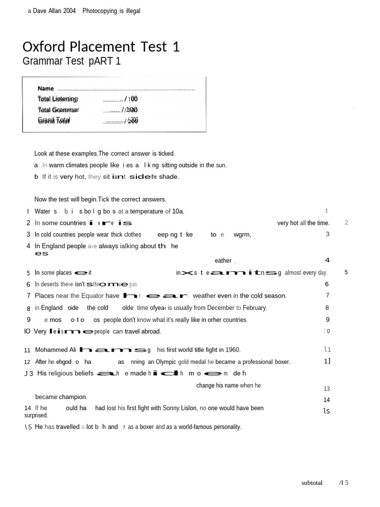Oup Oxford English Placement Test 1 | PDF