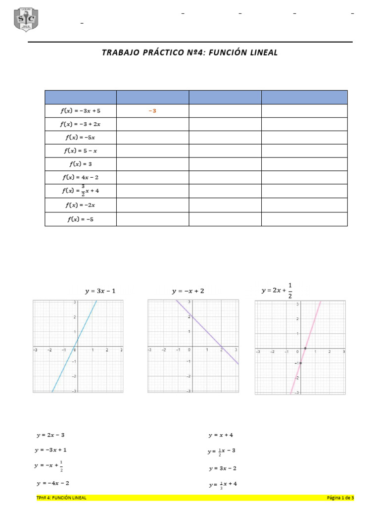 Función Lineal: Ejercicios y Problemas | PDF