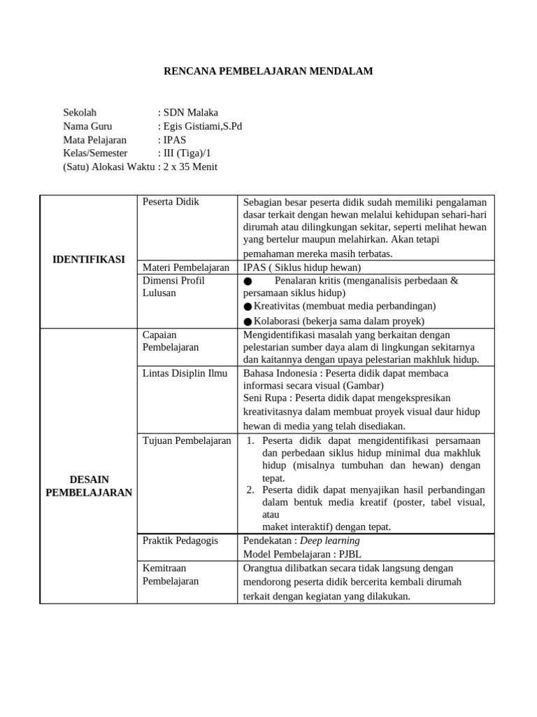 Rencana Pembelajaran IPAS Kelas III | PDF