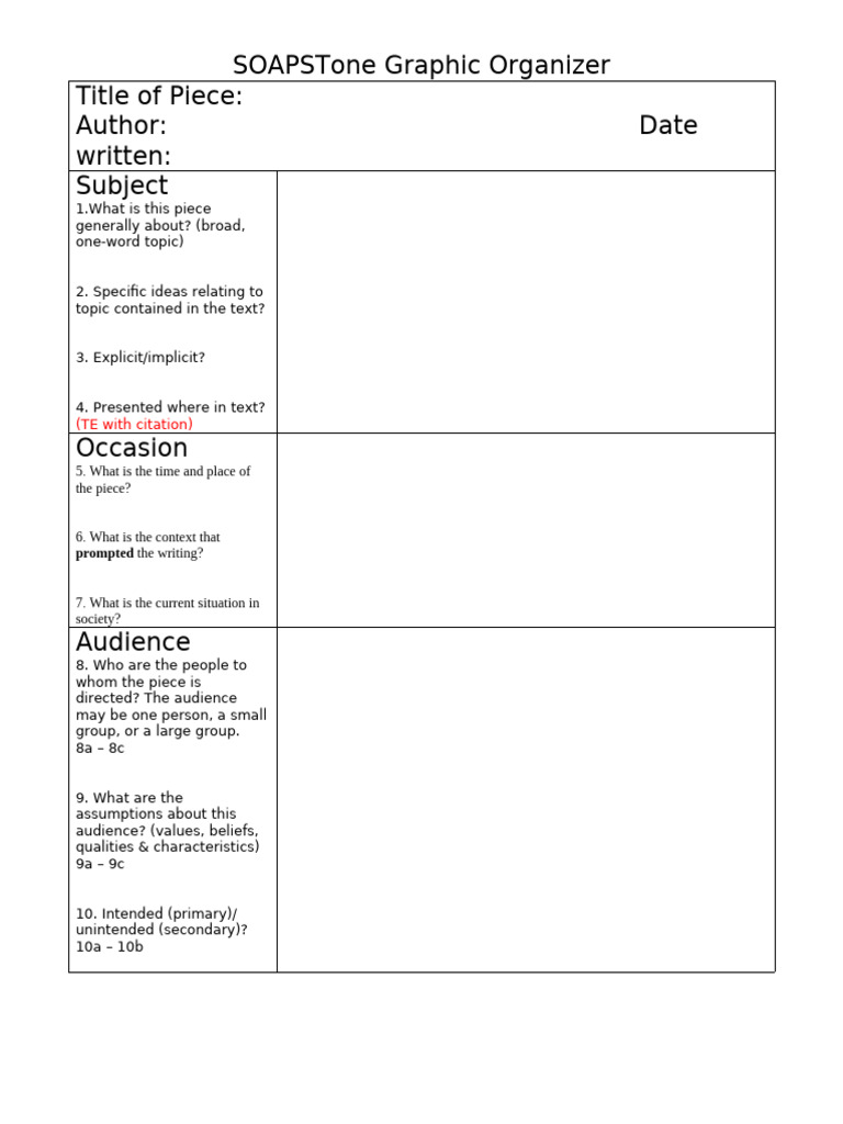 SOAPSTone Graphic Organizer | PDF
