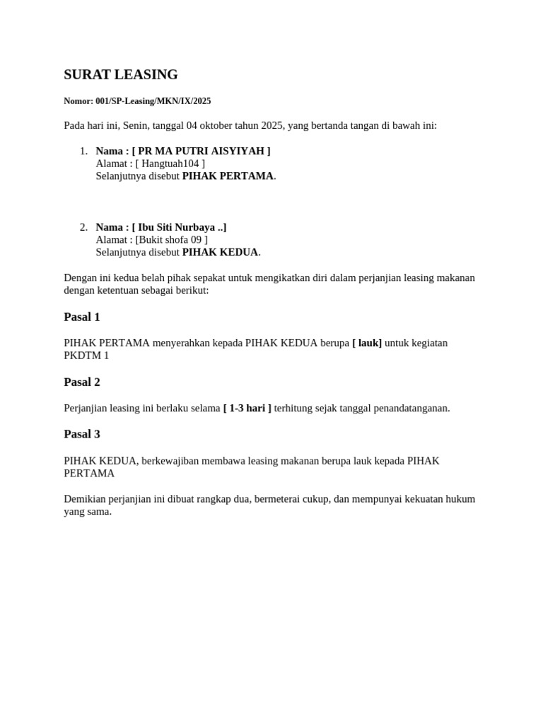 Surat Leasing | PDF