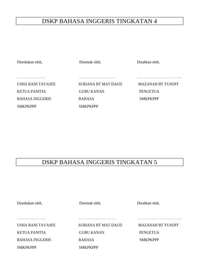 DSKP Bahasa Inggeris Tingkatan 4 | PDF