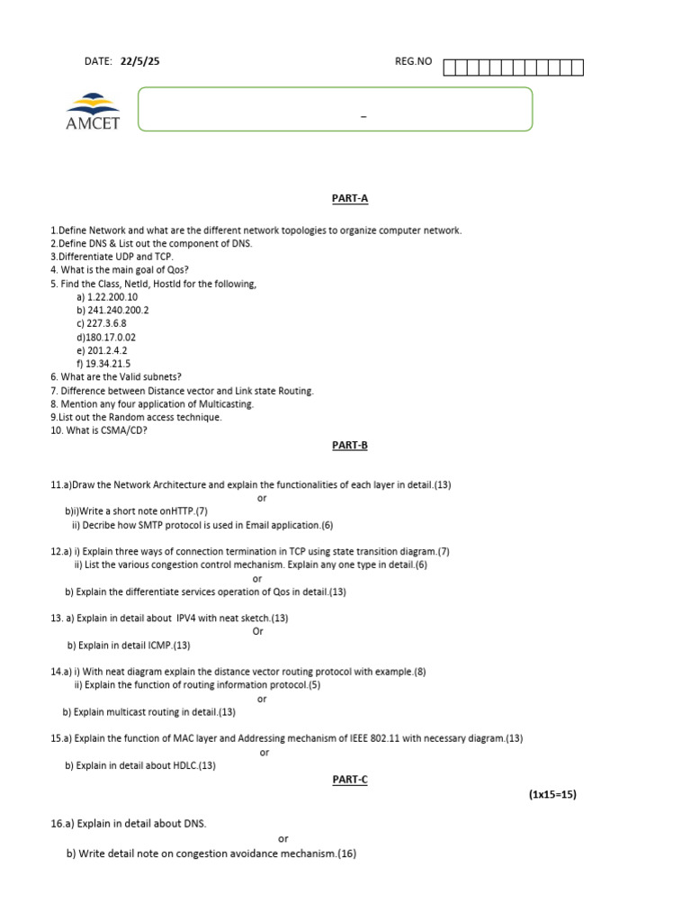 Computer Networks Exam Model Questions | PDF | Computer Network | Wide ...
