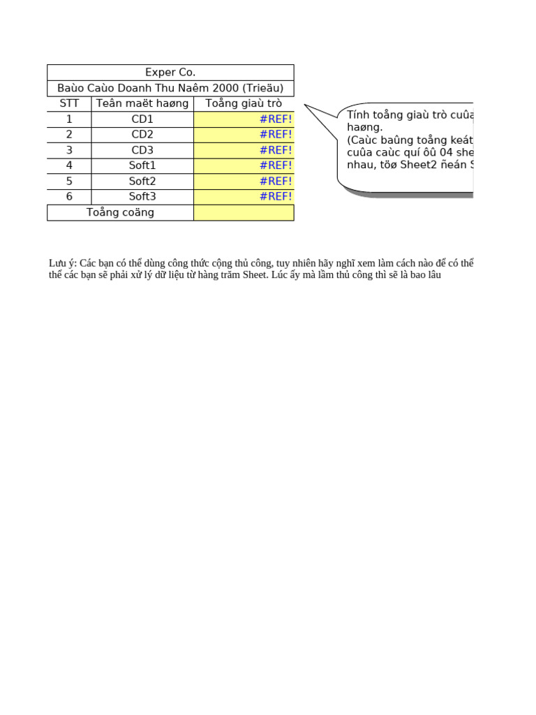 Bai Tap Excel - Tong Hop Du Lieu Tu Nhieu Sheet Khac Nhau | PDF