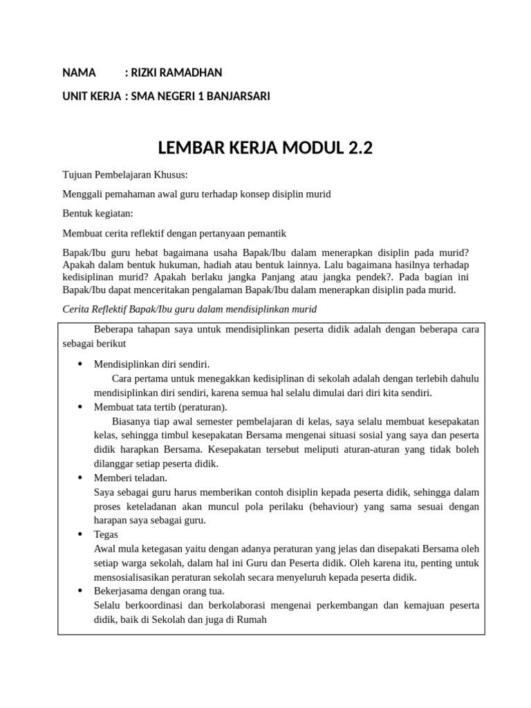 Lembar Kerja Modul 2.2 - Rizki Ramadhan | PDF