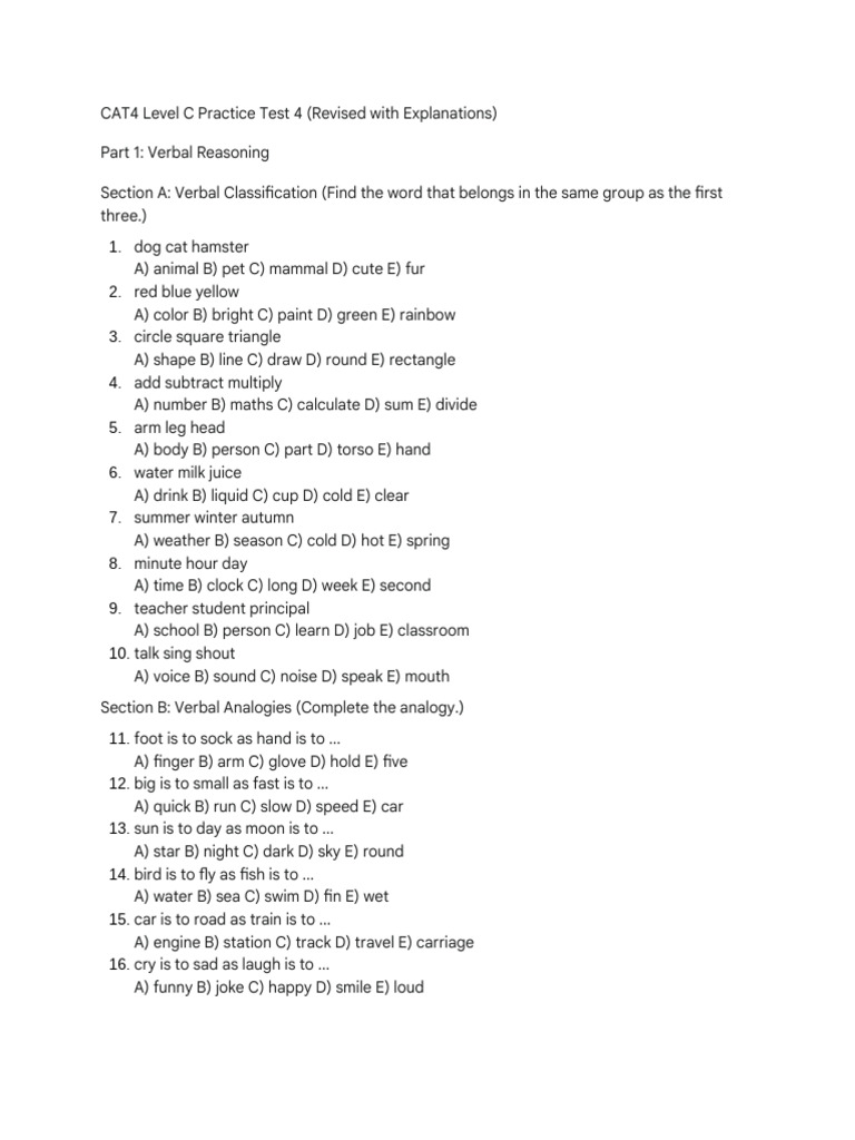 CAT4 Level C Practice Test Guide | PDF | Shape | Geometry