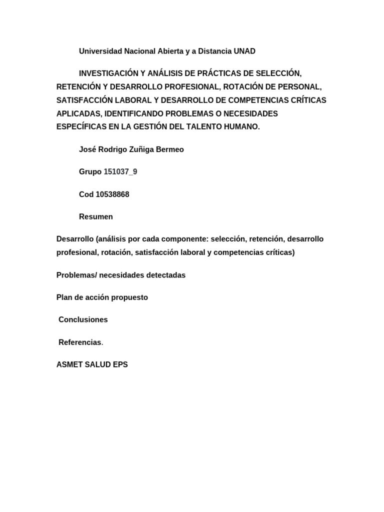 Informe AsmetSalud TalentoHumano. GRS | PDF | Gestión del talento | Business