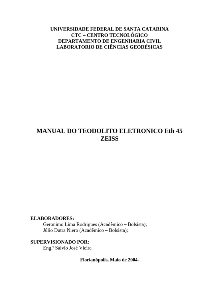 Manual Do Teodolito Digital Eth 50 Zeiss | PDF