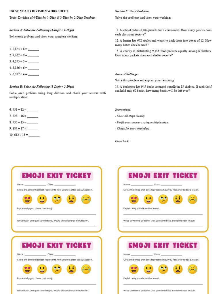 IGCSE Year 9 Division Worksheet | PDF