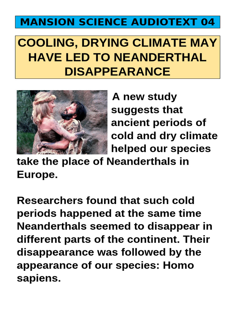 MANSION SCIENCE AUDIOTEXT ADVANCED 04 Cooling, Drying Climate May Have ...