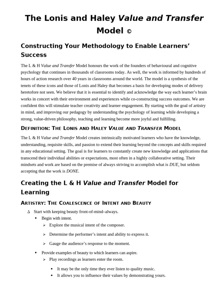 The Lonis and Haley Value and Transfer Model | PDF | Learning ...