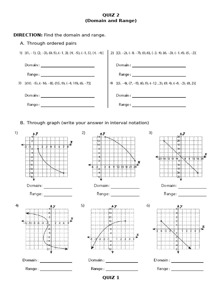 Domain and Range Quiz Instructions | PDF