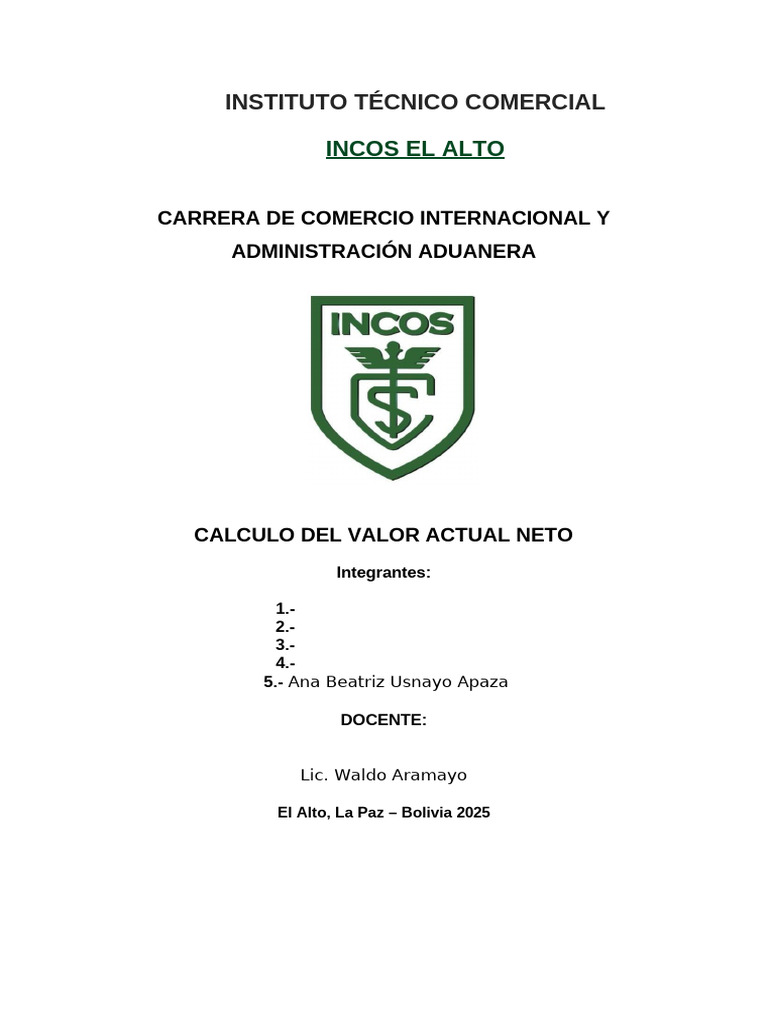 Cálculo y Análisis del Valor Actual Neto | PDF | Valor presente neto ...