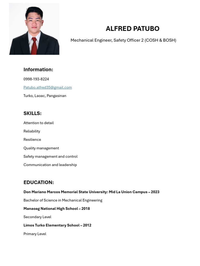 Alfred Patubo-CV | PDF | Specification (Technical Standard)