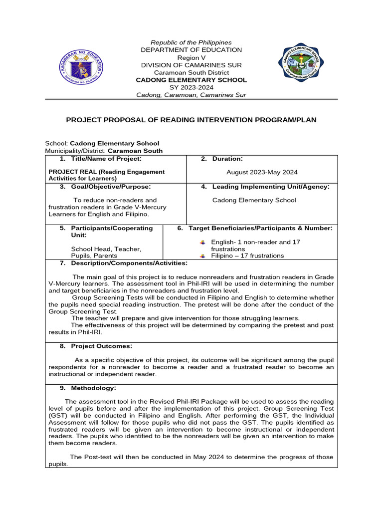 Reading Intervention Program Proposal | PDF | Learning