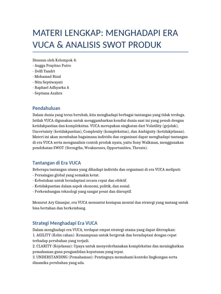 Materi Lengkap VUCA SWOT Pelajar | PDF