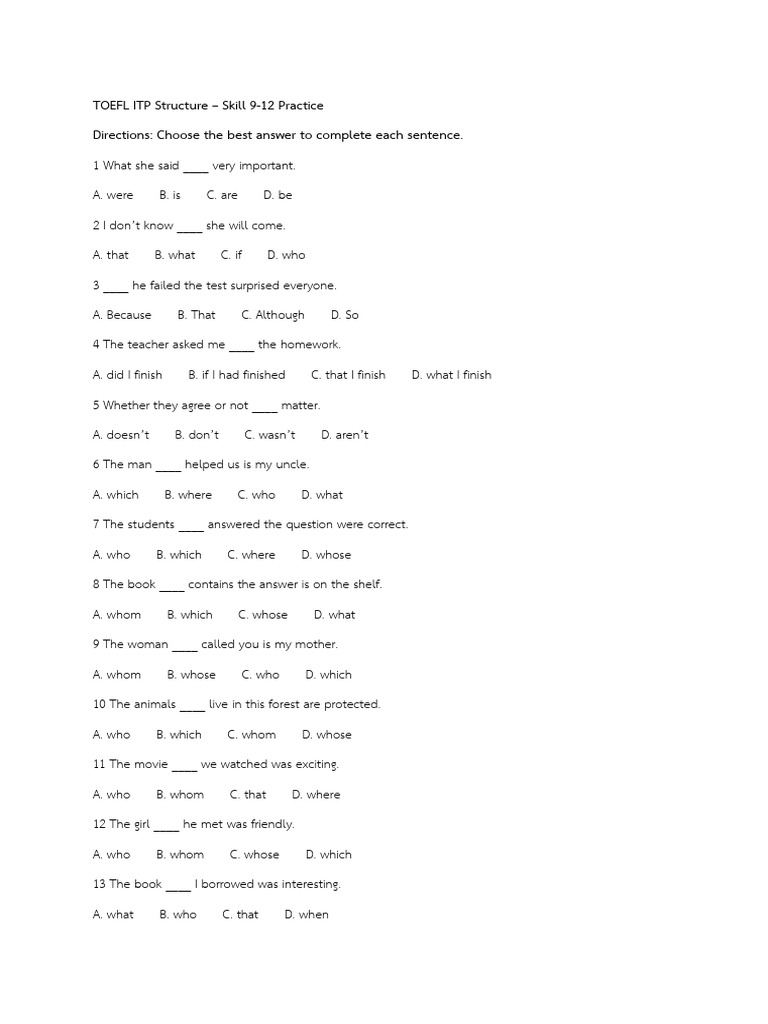 TOEFL Itp Structure 9-12 | PDF