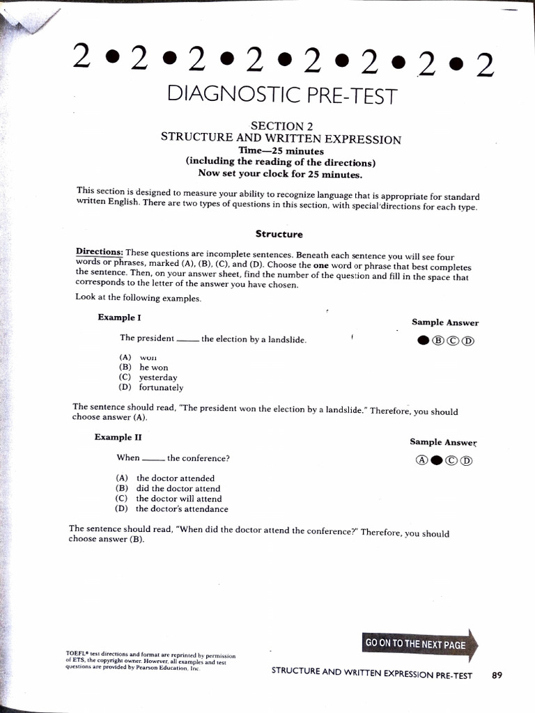 TOEFL Grammar PreTest 250926 110132 | PDF | Test Of English As A ...