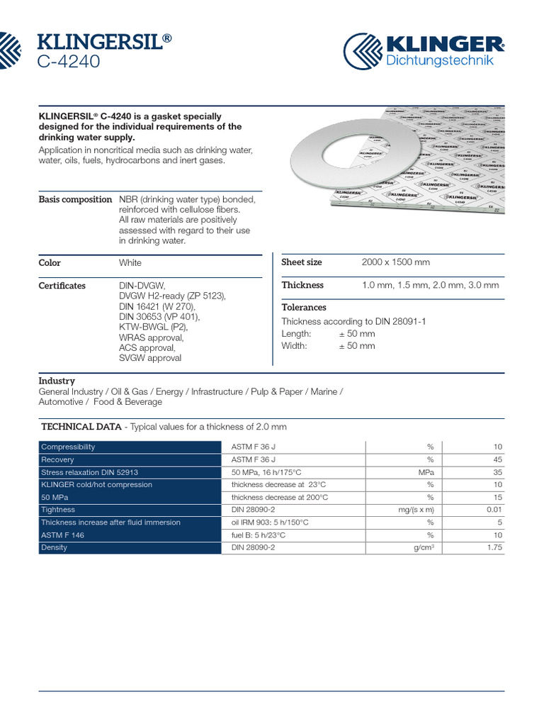 Klinger DS 4240 EN 2025-01 | PDF | Water | Materials