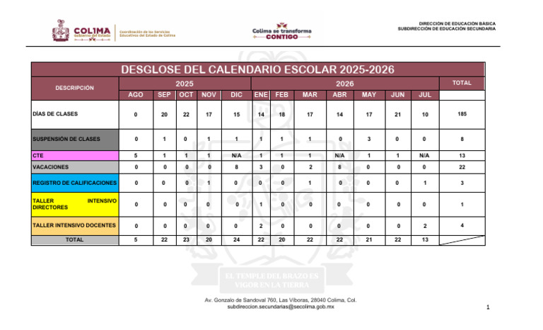 Desglose Del Calendario Escolar 25-26 | PDF