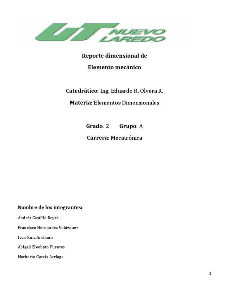 Reporte Dimensional de Elemento Mecanico | PDF | Medición | Metrología