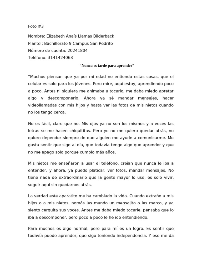 Foto 3 Narrativa Llamas Bilderback Elizabeth Anaís | PDF