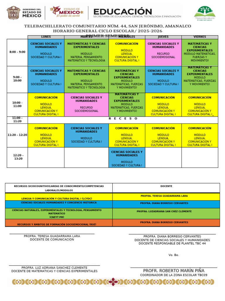 Horario Escolar 2025-2026 TBC 44 | PDF | Humanidades | Investigación