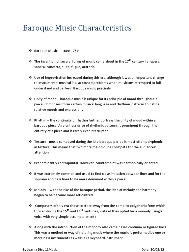 Key Characteristics of Baroque Music | PDF | Baroque Music | Classical ...