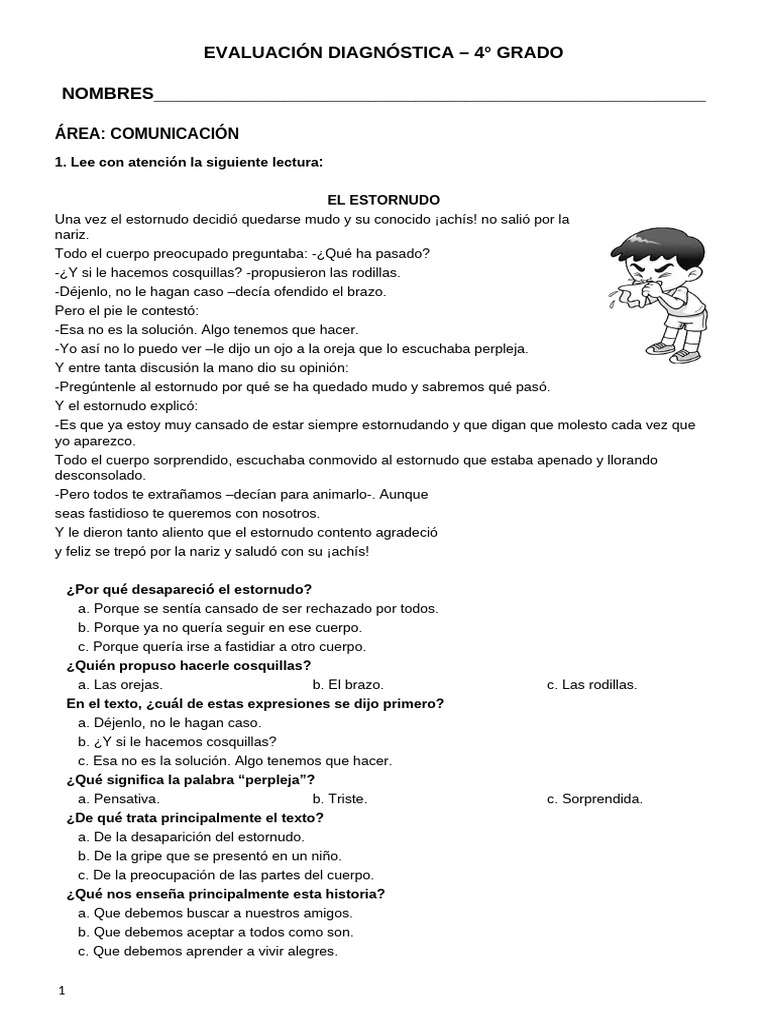 Evaluación Diagnóstica 4° Grado Comunicación | PDF | Perú | Agua