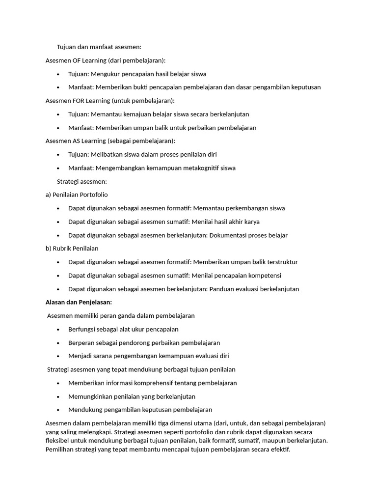 Tujuan Dan Manfaat Asesmen | PDF