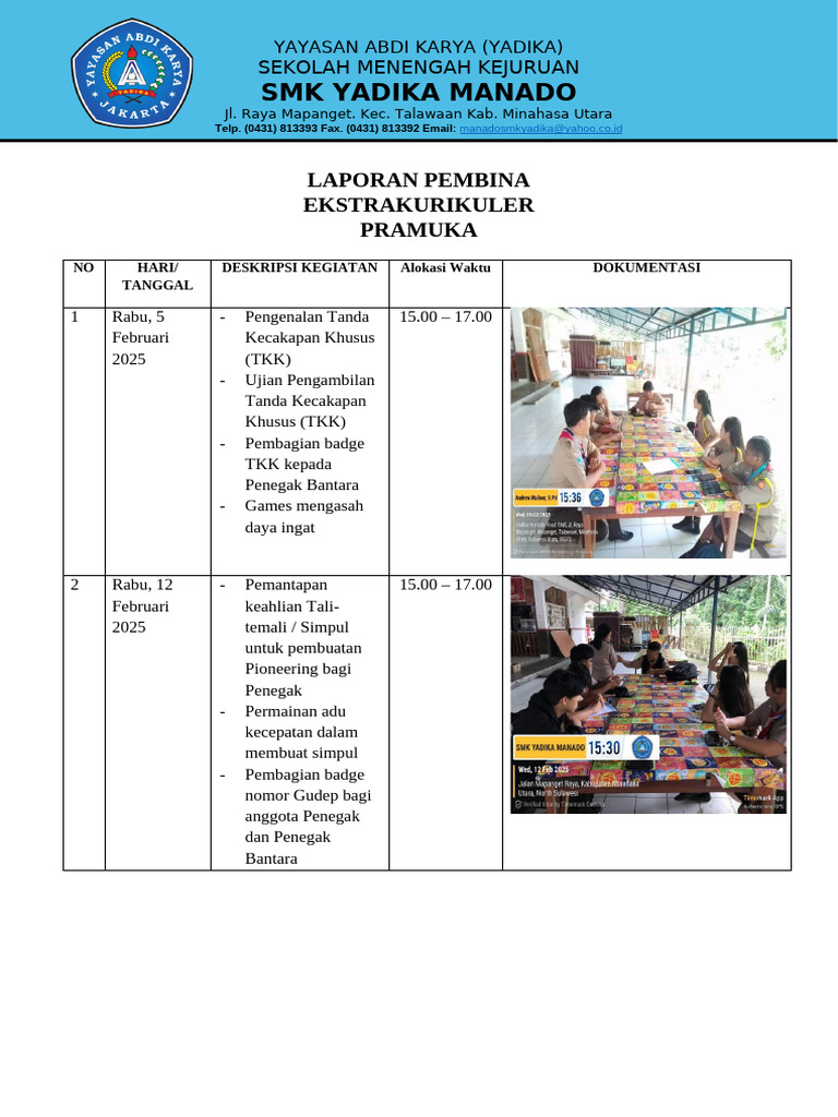 Laporan Pembina Pramuka - Andrew (Bulan Februari 2025) | PDF