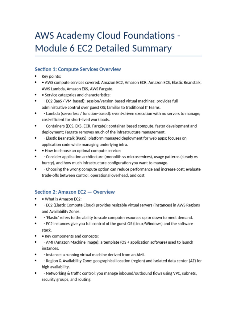 AWS Module6 EC2 Detailed Summary | PDF | Computer Network | Computing