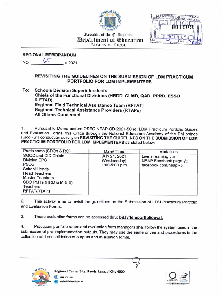 RM - 065 - s2021 - Revisiting The Guidelines On The Submission of LDM ...