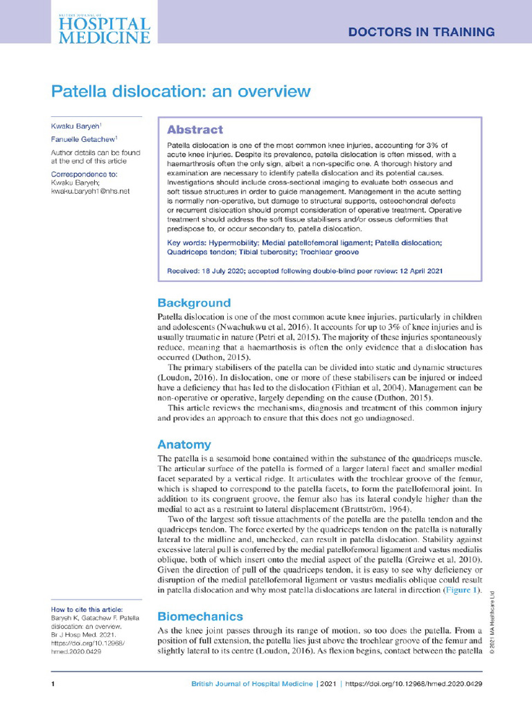 Patella Dislocation An Overview | PDF