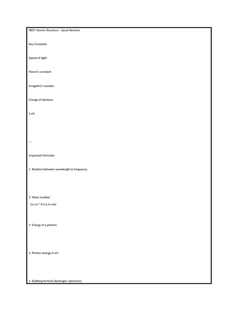 NEET Atomic Structure Revision Guide | PDF