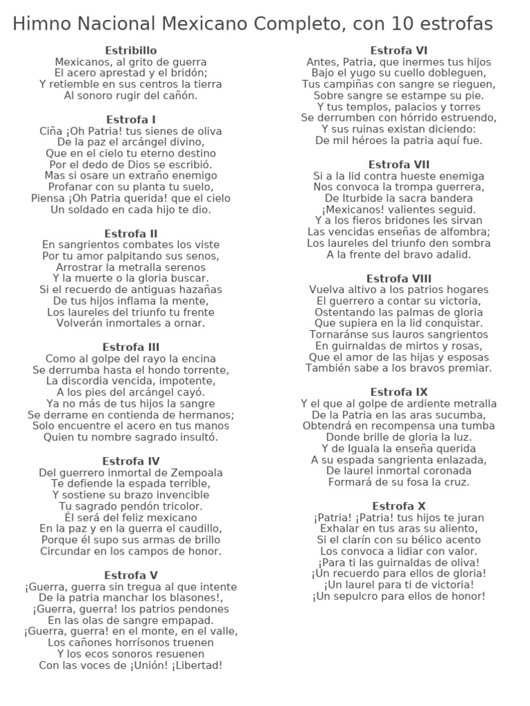 Himno Nacional Mexicano Completo | PDF