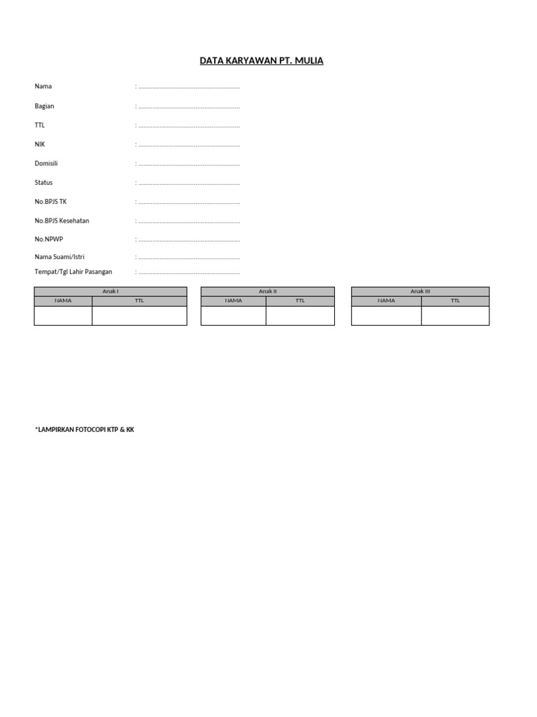 Data Karyawan PT. Mulia Terbaru | PDF