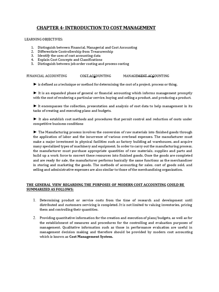 Introduction to Cost Management Concepts | PDF | Cost Accounting ...