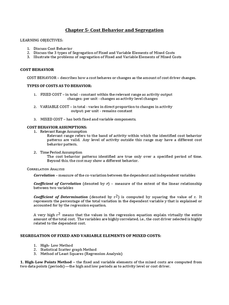 Chapter 5 - Cost Behavior and Segregation | PDF | Linear Regression | Regression Analysis