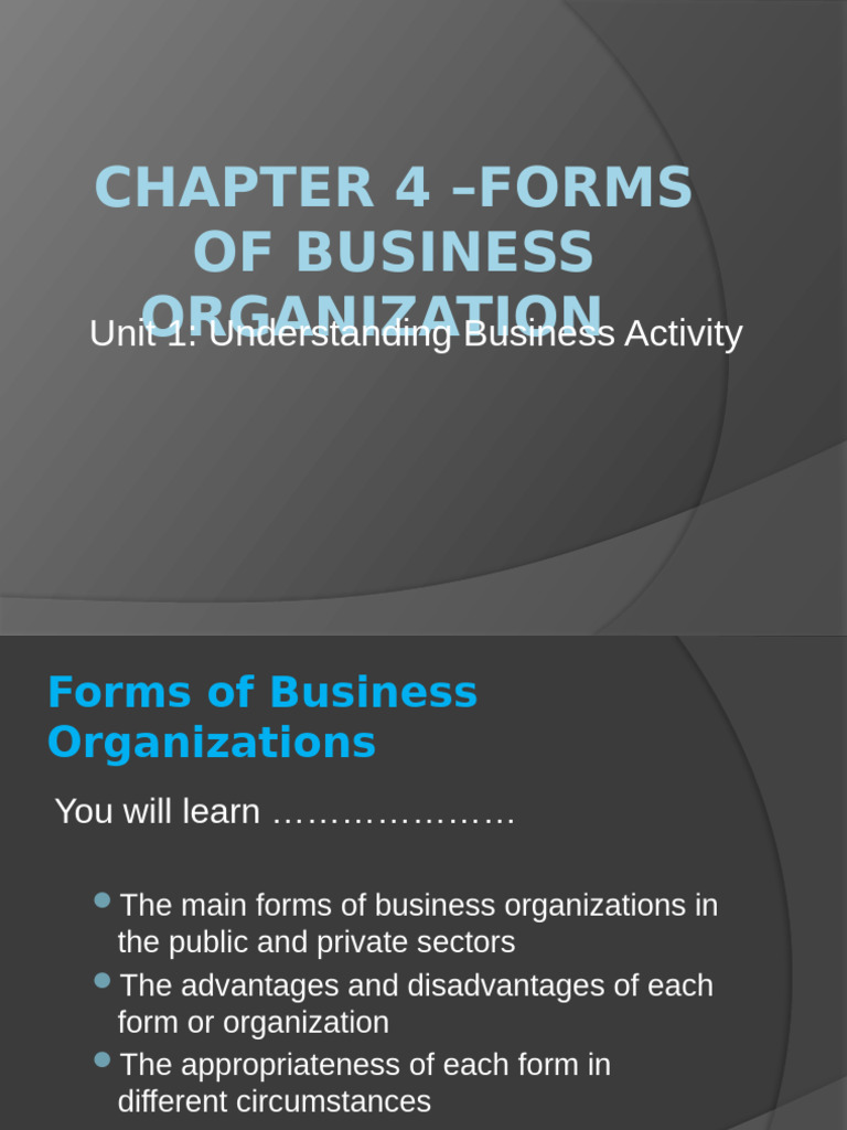 Chapter 4 - Types of Business Organisation | PDF | Partnership ...