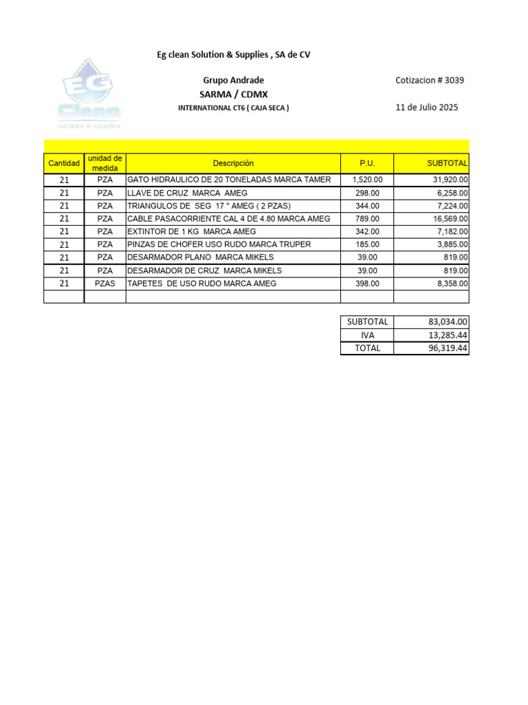 Cotizacion # 3039 (Accesorios Unidades SARMA CDMX) INTERNATIONAL CT6 | PDF