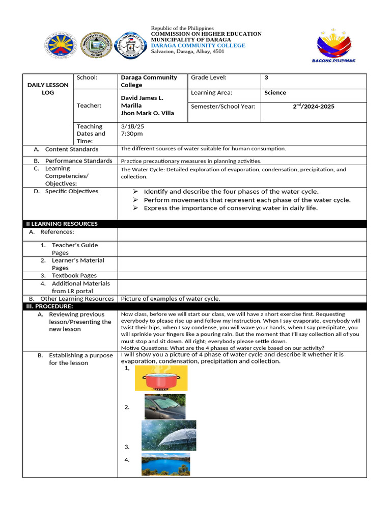 Water Cycle Lesson Plan for Grade 3 | PDF | Water | Water Vapor