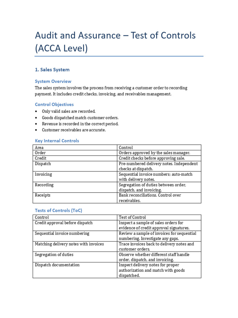 Detailed Tests of Controls Notes | PDF | Payroll | Point Of Sale