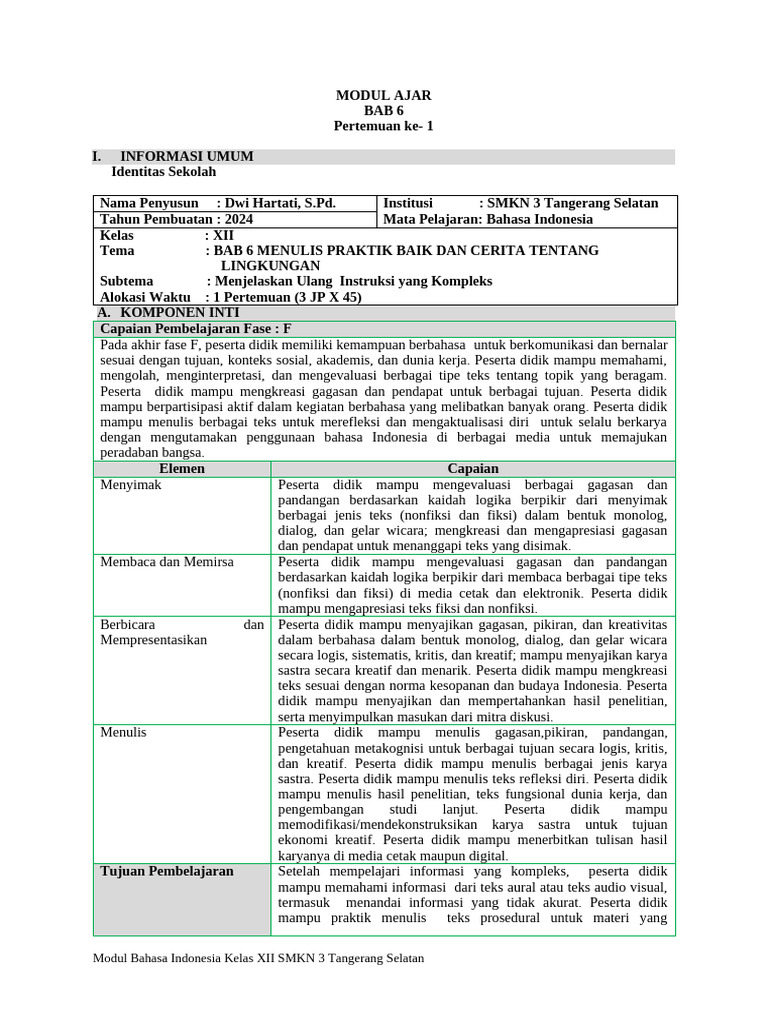 MODUL AJAR Bab 6 Pertemuan Ke-1 | PDF