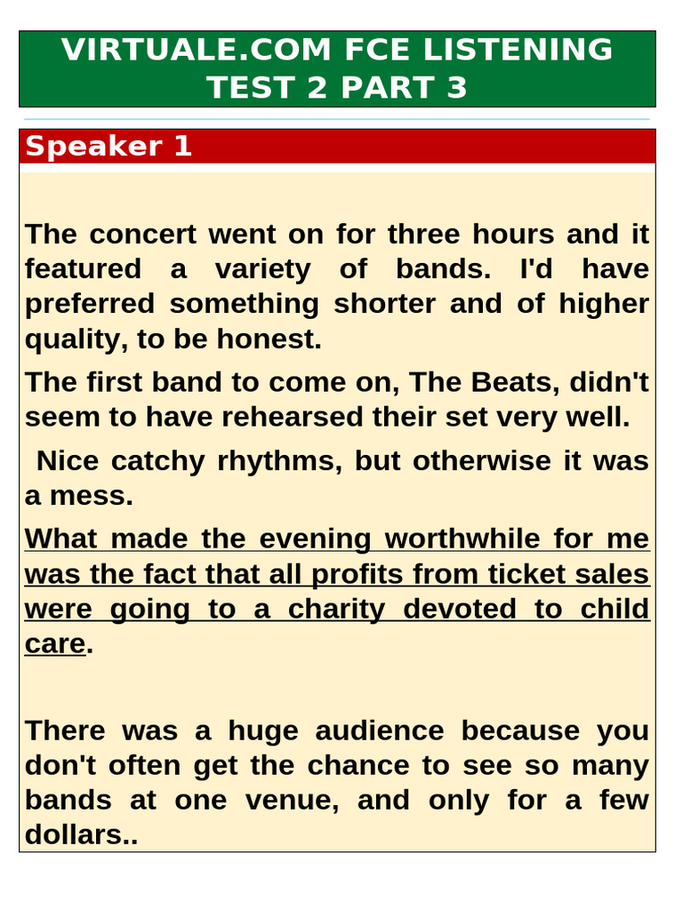 FCE Listening Test 2: Concert Reviews | PDF | Concert | Music Industry