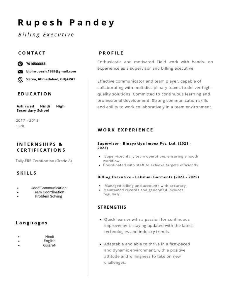 Billing Executive Resume of Rupesh Pandey | PDF