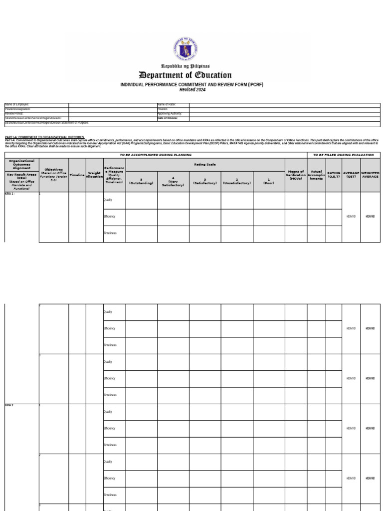 2025 IPCRF Revised 2024 Template | PDF | Business