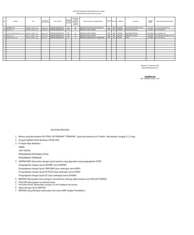 Blanko Pendataan Ijazah | PDF